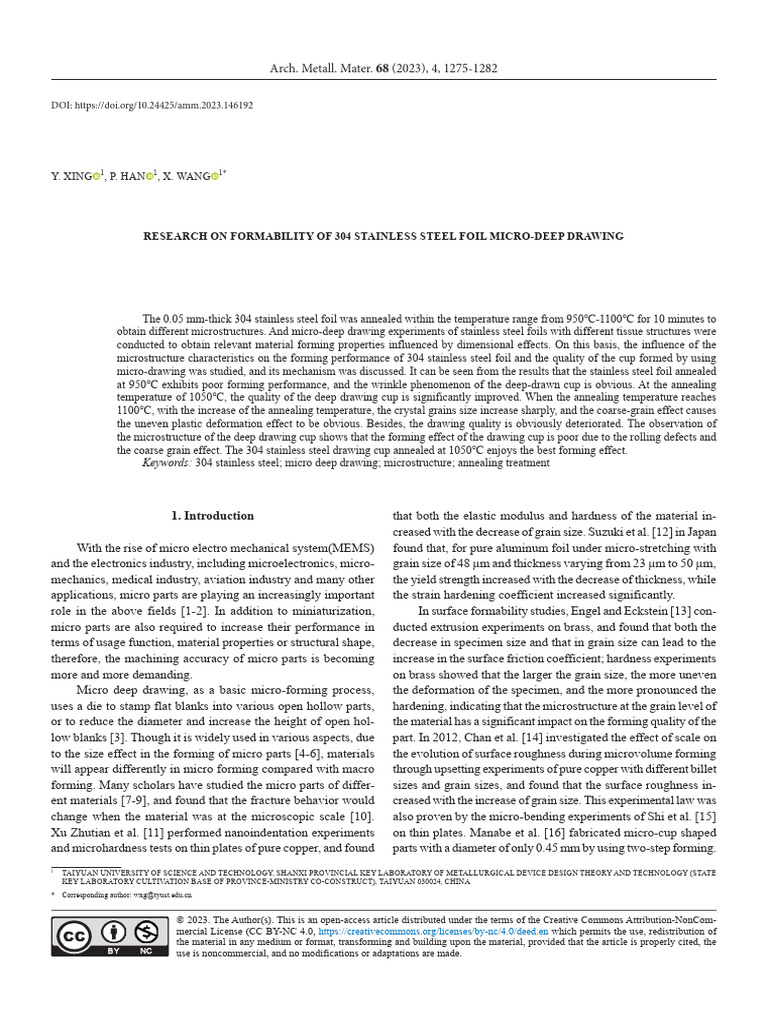ReseaRch On FoRmability of 304 Stainless Steel Foil micRo-Deep DRawing ...