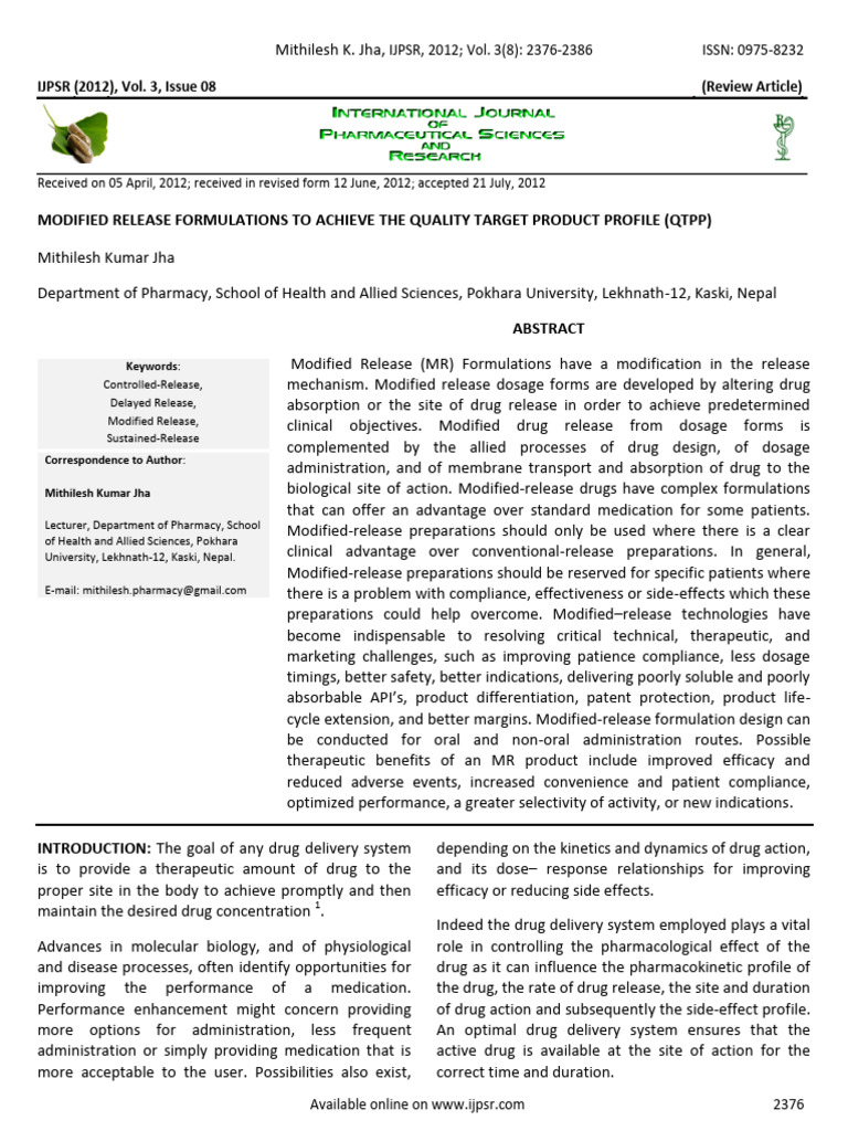 Modified Release Formulations Overview | PDF | Tablet (Pharmacy ...