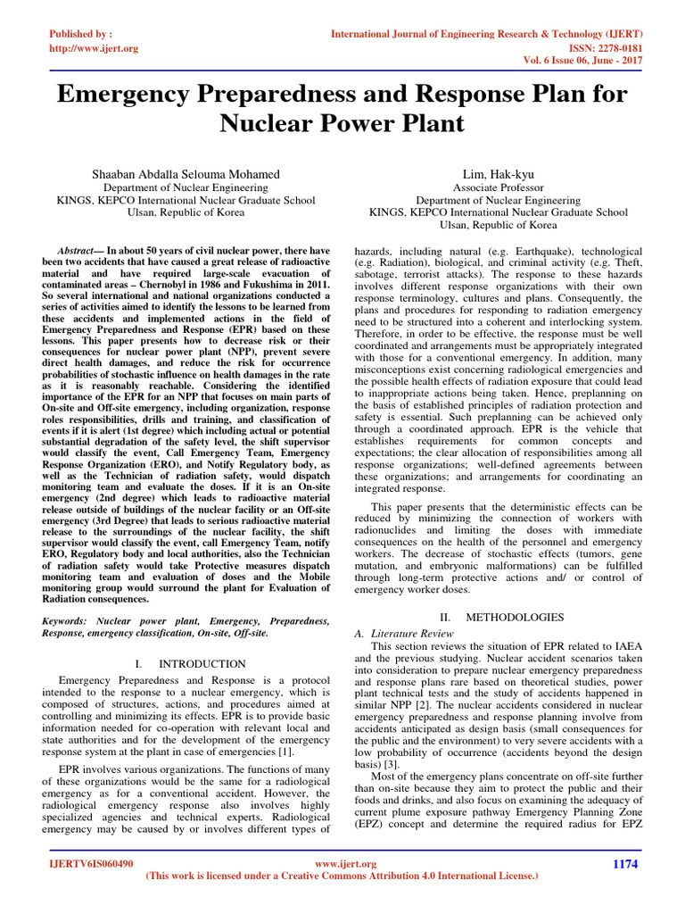 Emergency Preparedness and Response Plan For Nuclear Power Plant ...