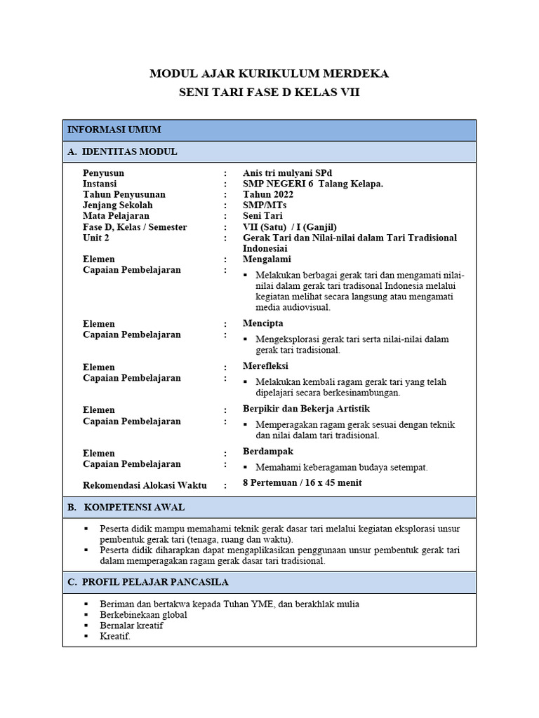 Anis MODUL AJAR KURIKULUM MERDEKA PBM 6 | PDF | Karier & Perkembangan