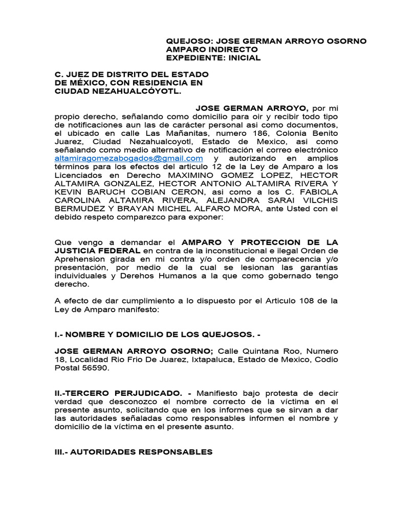 Amparo Orden de Aprehension | PDF | Convenio europeo de derechos ...