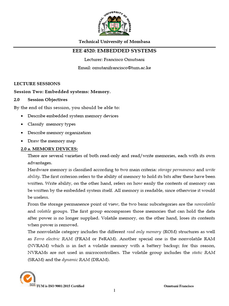 Embedded Systems Memory Types | PDF | Random Access Memory | Computer ...