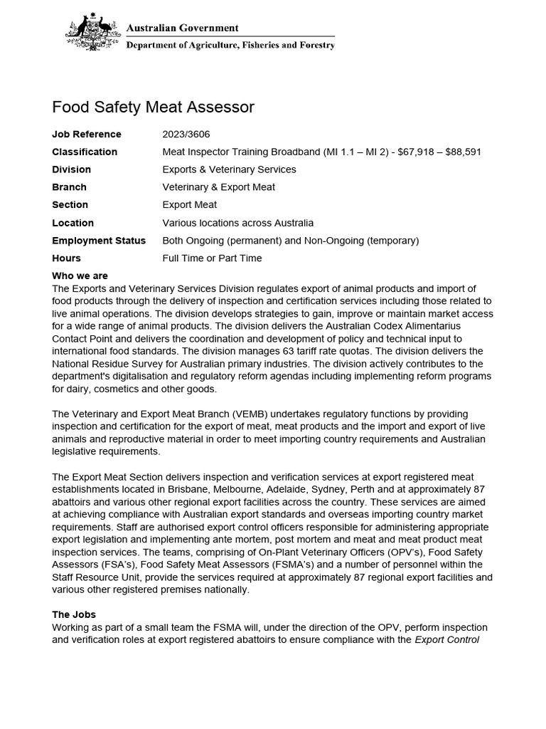 2023-3606 - Food Safety Meat Assessor - MI 1-2 - VEMB | PDF ...