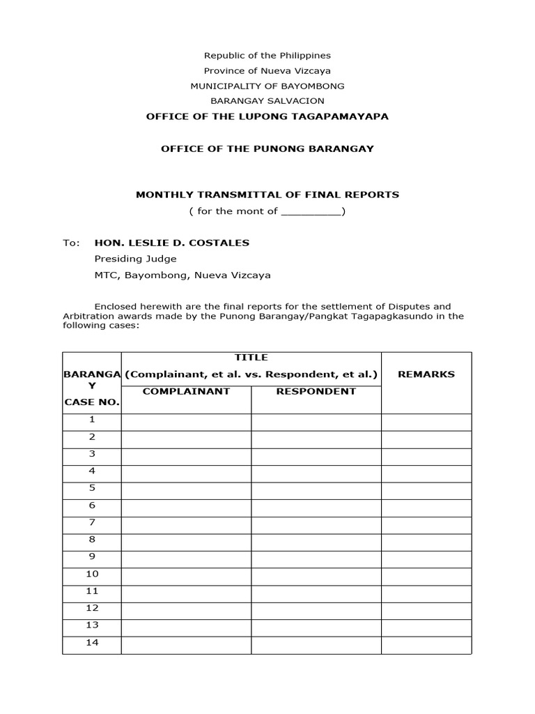 Monthly Transmittal of Final Reports | PDF