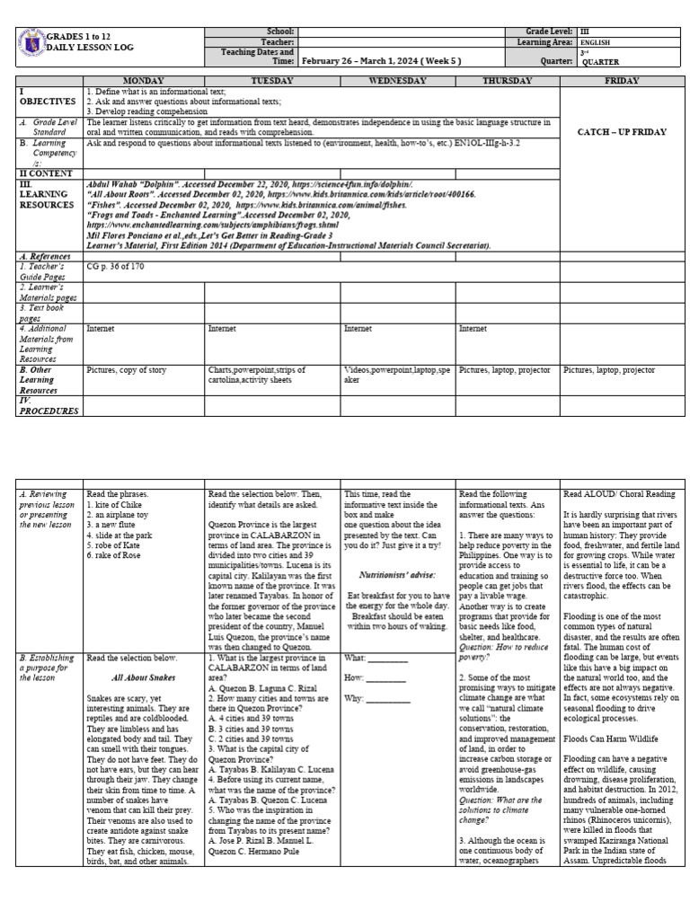 DLL English-3 Q3 W5 | PDF | Earth Sciences