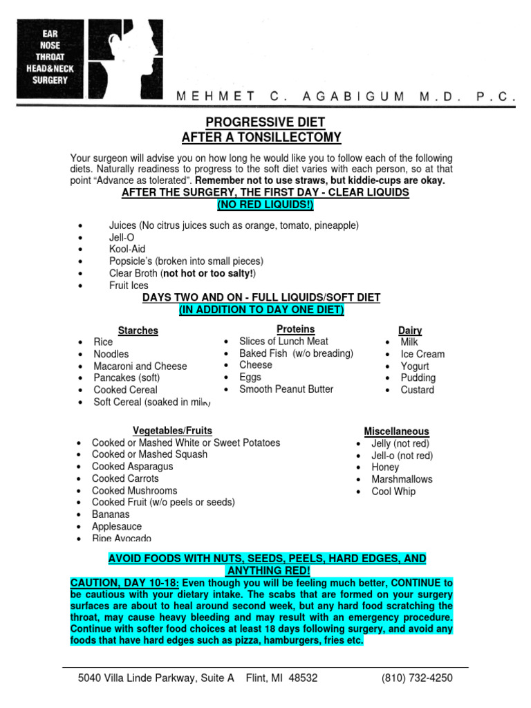Progressive 20 Diet 20 After 20 Tonsillectomy | PDF | Cooking | Foods