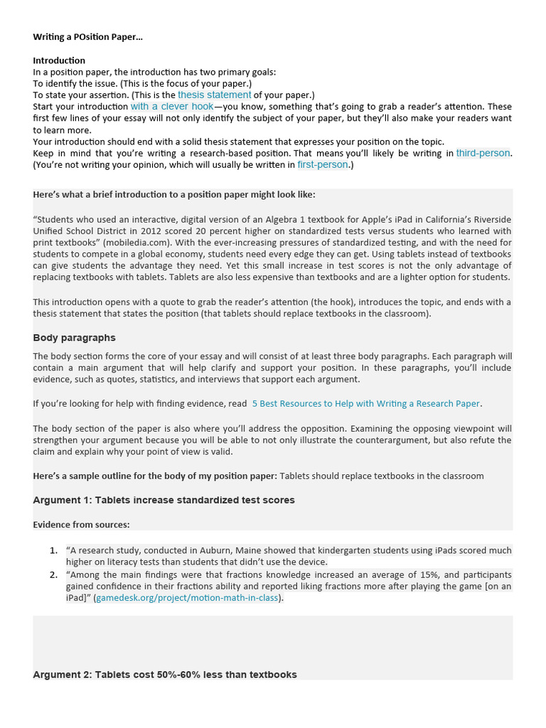 Wriitng A Position Paper Sample | PDF | Tablet Computer | Textbook