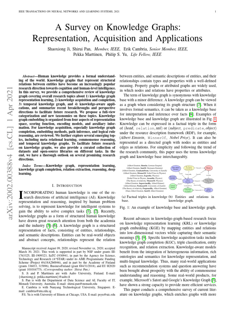 A Survey On Knowledge Graphs: Representation, Acquisition and Applications | PDF | Knowledge ...