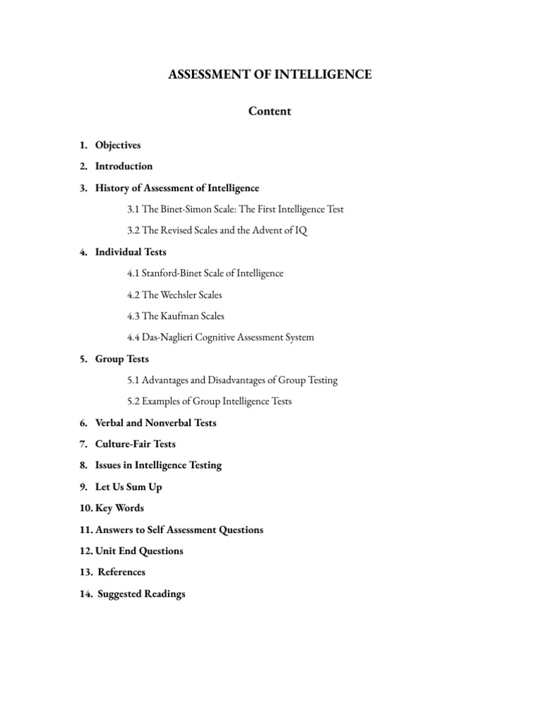 Assessment of Intelligence | PDF | Wechsler Adult Intelligence Scale ...