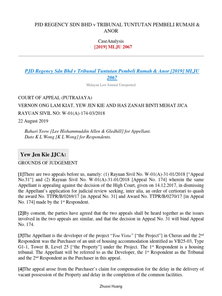 PJD Regency Appeal Case Analysis 2019 | PDF | Precedent | Liquidated ...