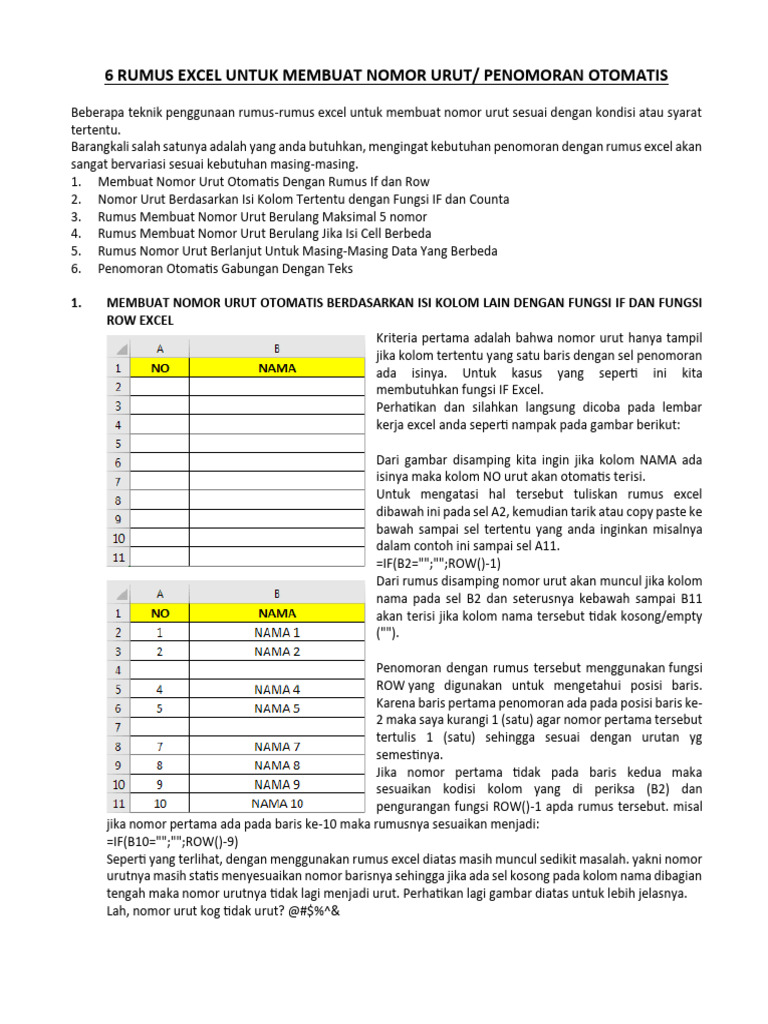 6 Rumus Excel Untuk Membuat Nomor Urut | PDF