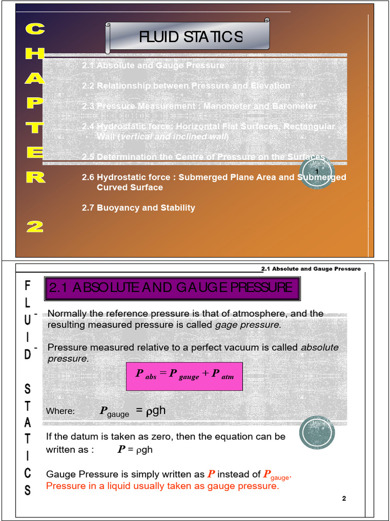 Chapter 2 - Fluid Statics | PDF | Buoyancy | Pressure