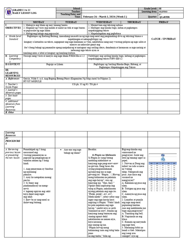 DLL Filipino-3 Q3 W5 | PDF