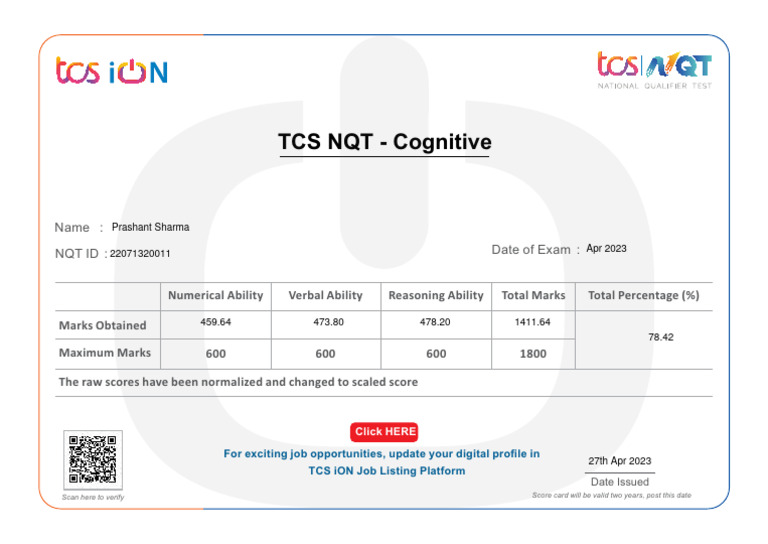 TCS NQT - Cognitive: Name: NQT Id: Date of Exam | PDF