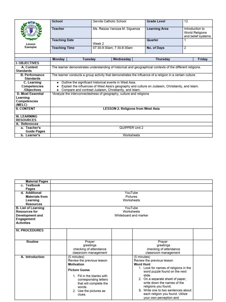 Intro To World Religion WEEK 2 | PDF | Learning | Classroom Management
