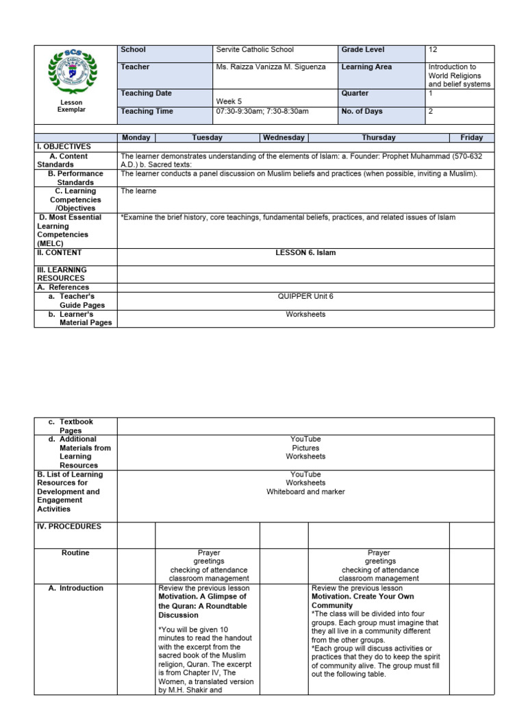 Teaching Islam: Lesson Plan Overview | PDF | Quran | Islam