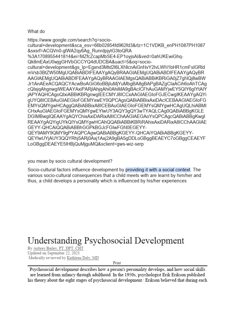 Psychosocio Development | PDF | Psychology | Behavioural Sciences