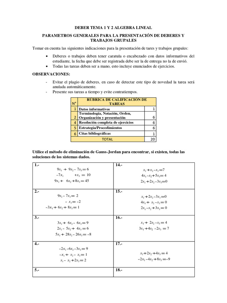 Algebra - Lineal - Ejercicios - Unidad - 1 - Semana 1-2 | PDF | Métodos ...