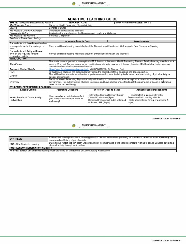 Atg in Pe | PDF | Learning | Teachers