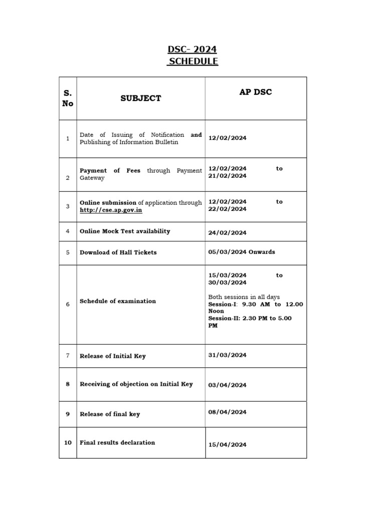 DSC Schedule Feb 2024 | PDF