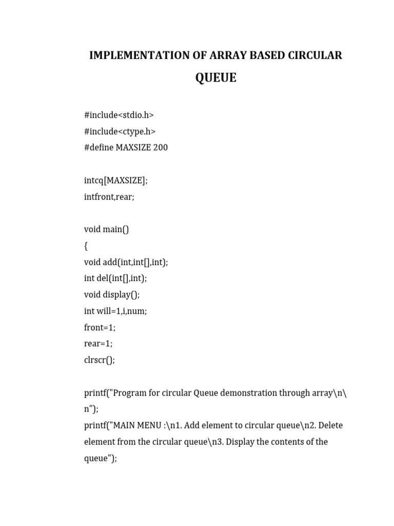 EX5 - Implementation of Array Based Circular Queue | PDF | Queue ... EX5 - Implementation of Array Based Circular Queue | PDF | Queue ...