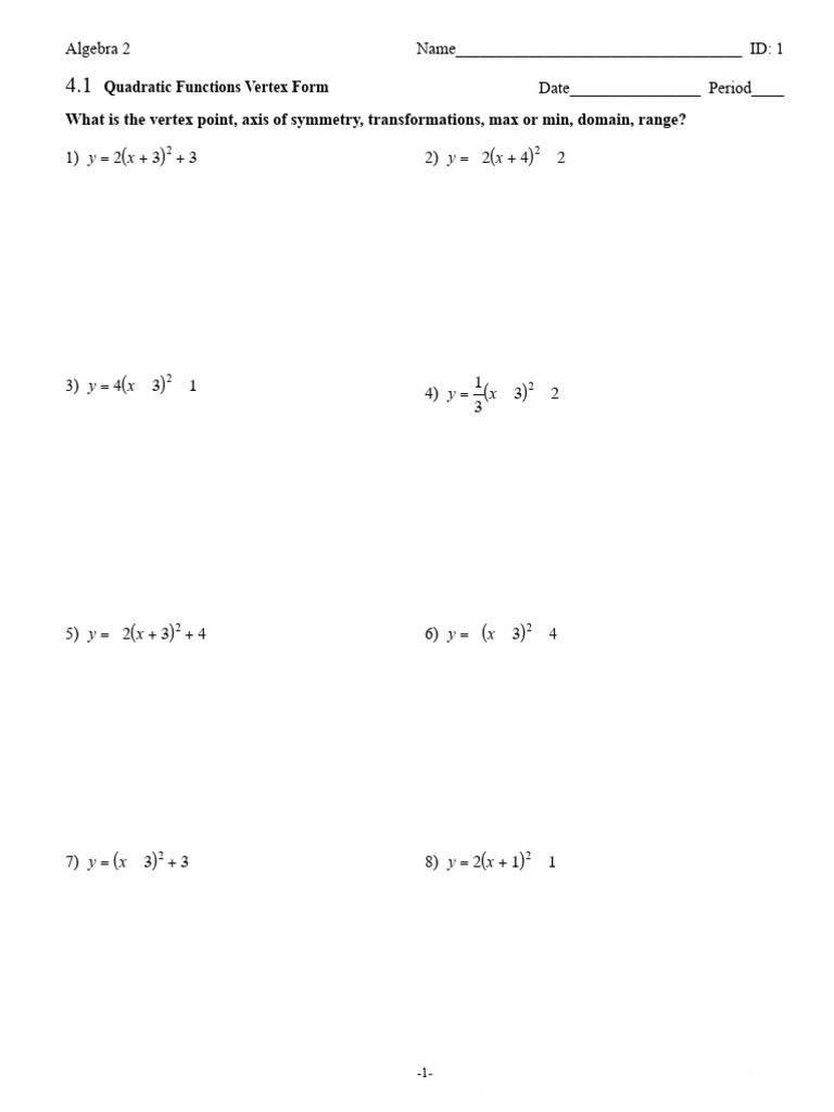 4.1 Vertex Form HW-1 | PDF