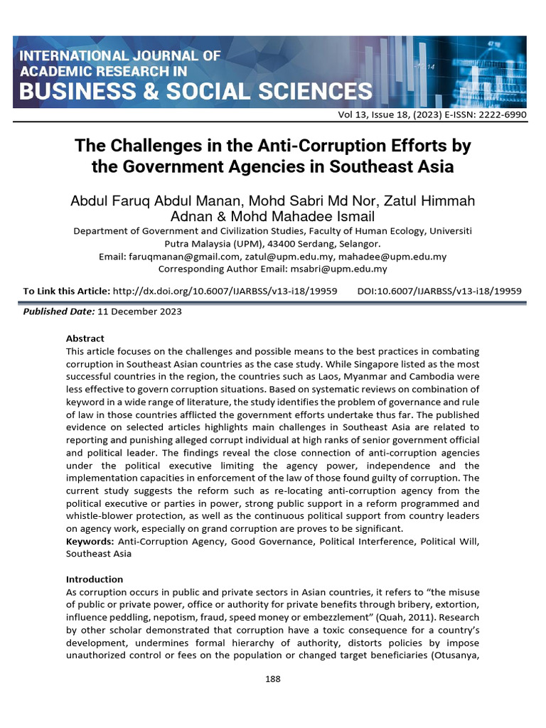 The Challenges in The Anti Corruption Efforts by The Government ...