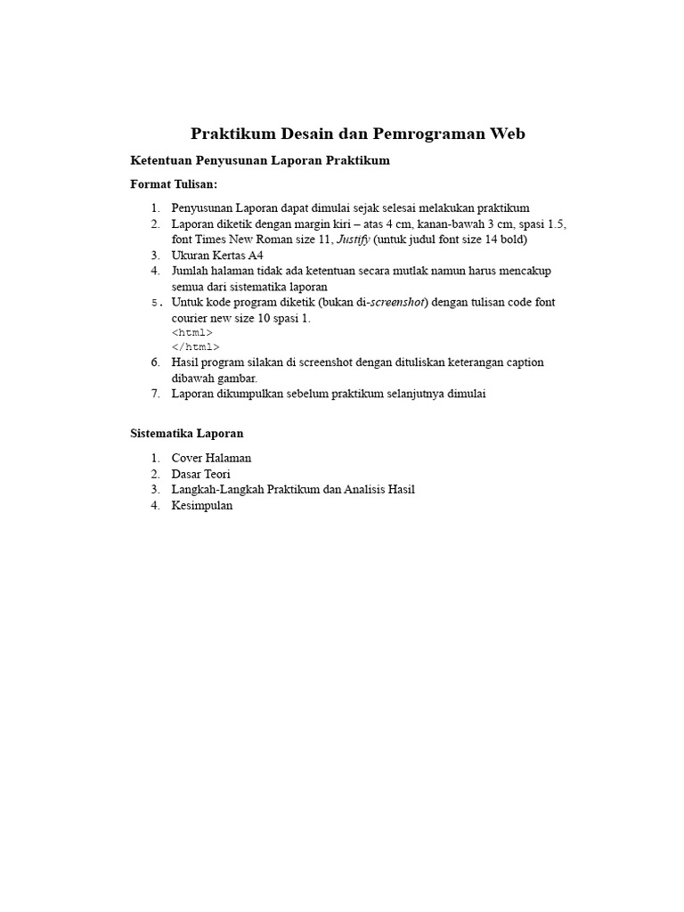 Panduan Laporan Praktikum Web Design | PDF