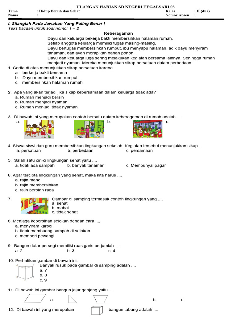 UH TEMA 4 Hidup Bersih Dan Sehat | PDF