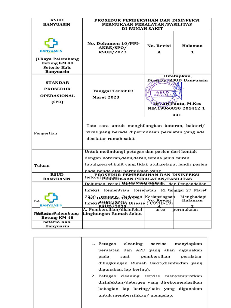 SPO Pembersihan Dan Disinfeksi Permukaan PeralatanFasilitas Di Rumah ...