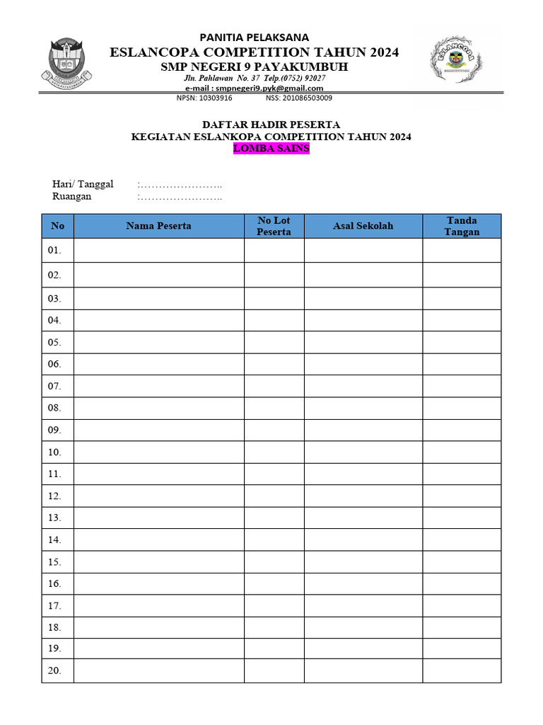 Formulir Daftar Hadir Sains | PDF