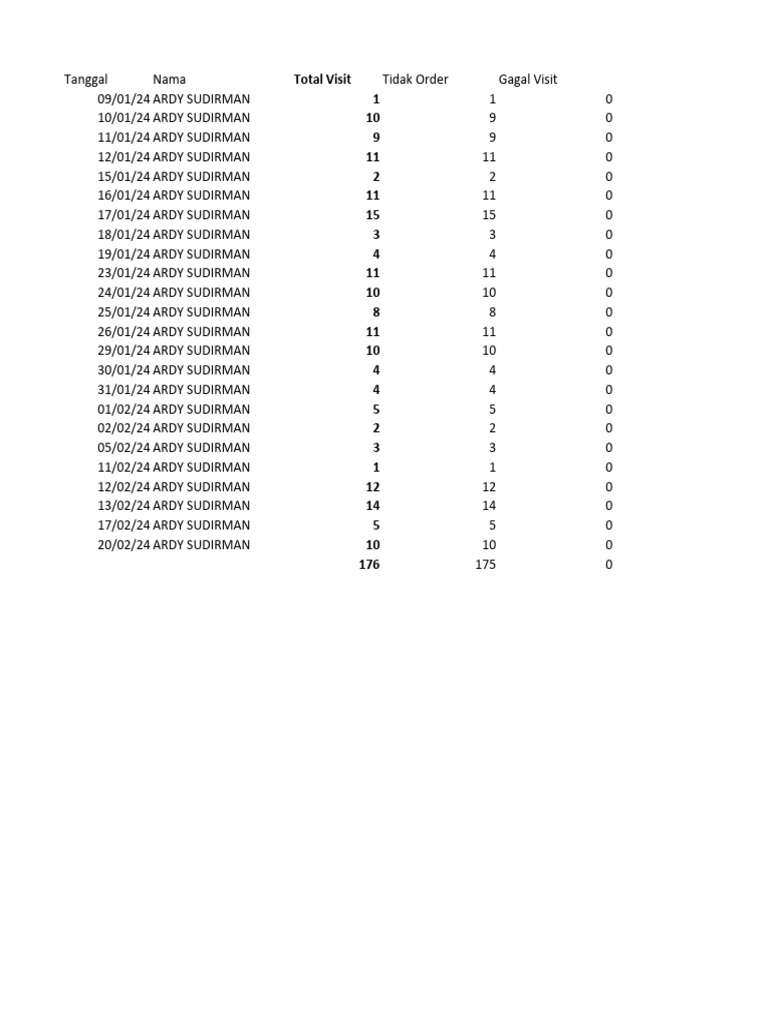Daily Visits Summary 01 01 2024 To 21 02 2024 | PDF