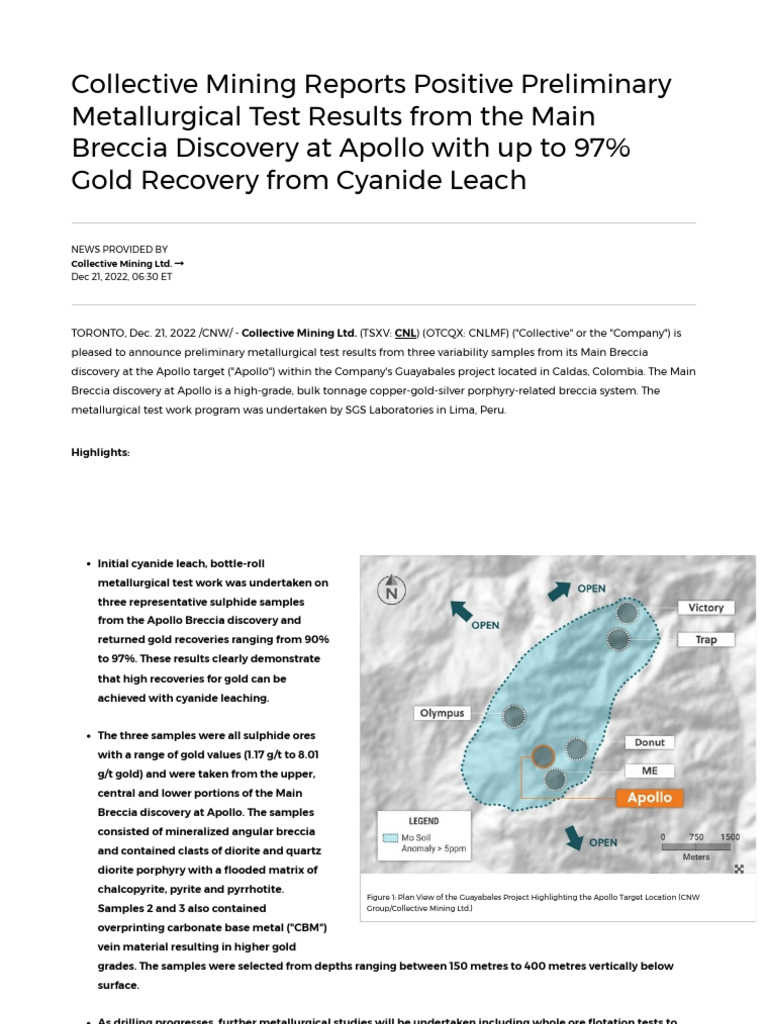 Collective Mining Reports Positive Preliminary Metallurgical Test ...