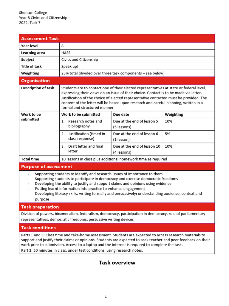 8MS Civics Assessment Task FINAL | PDF | Information | Democracy