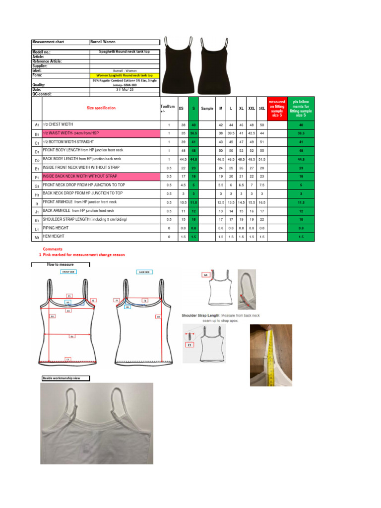 Women's Spaghetti Tank Top Size Guide | PDF