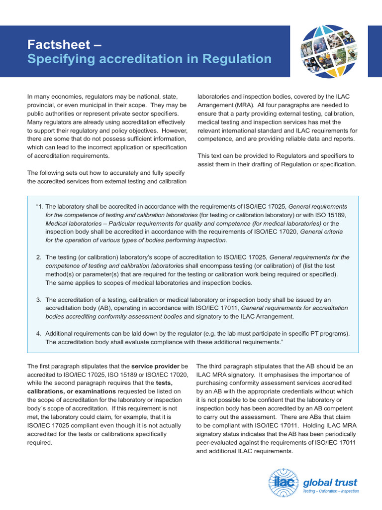 Factsheet Specifying Accreditation and The ILAC MRA | PDF | Regulation
