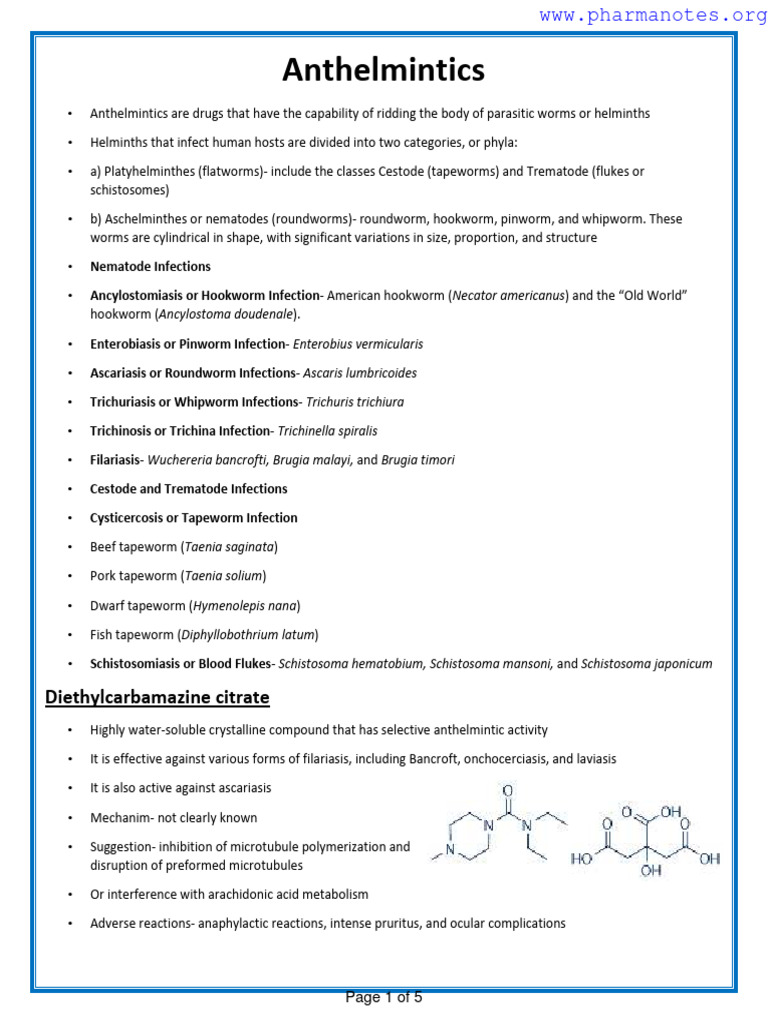 Anthelmintics | PDF | Clinical Medicine | Diseases And Disorders
