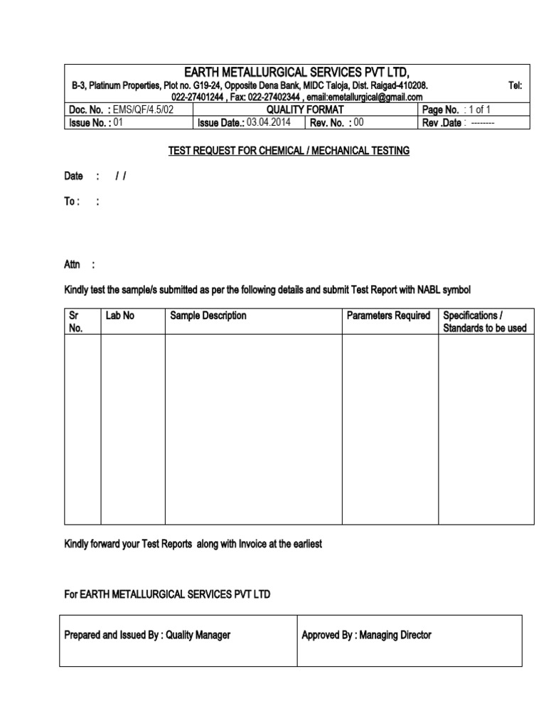 4 5 02 Test Request For Testing New Pdf Building Materials Physical Sciences