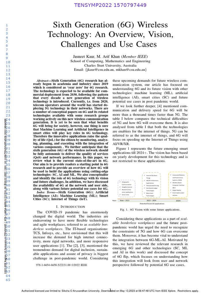 Sixth Generation 6G Wireless Technology An Overview Vision Challenges and Use Cases | PDF ...
