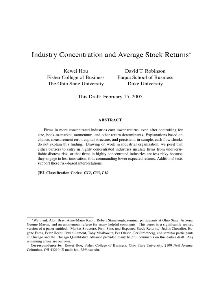 Industry Concentration and Stock Returns | PDF | Regression Analysis ...