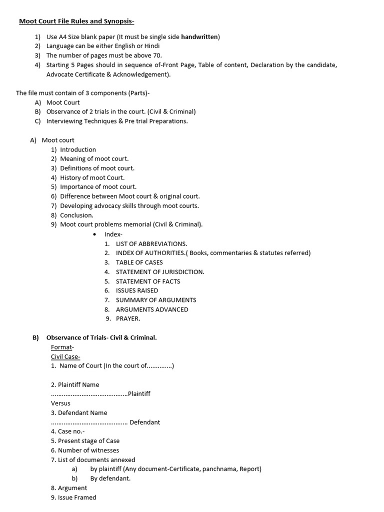 Moot Court File Rules and Synopsis | PDF | Mootness | Trials