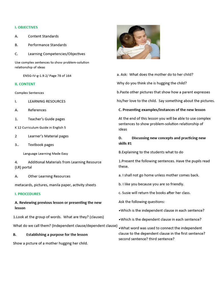 Cot - DLP - English 5 - Complex Sentence by Sir Rei Marasigan | PDF ...