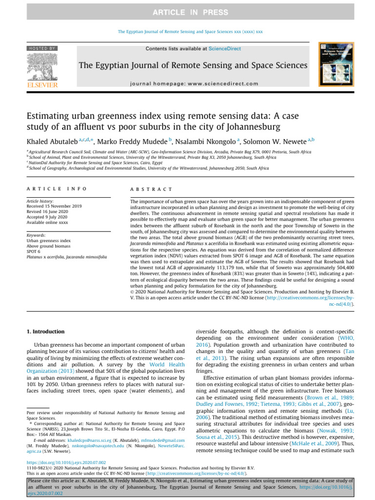 Estimating Urban Greenness Index Using Remote Sensing Data A Case | Download Free PDF ...