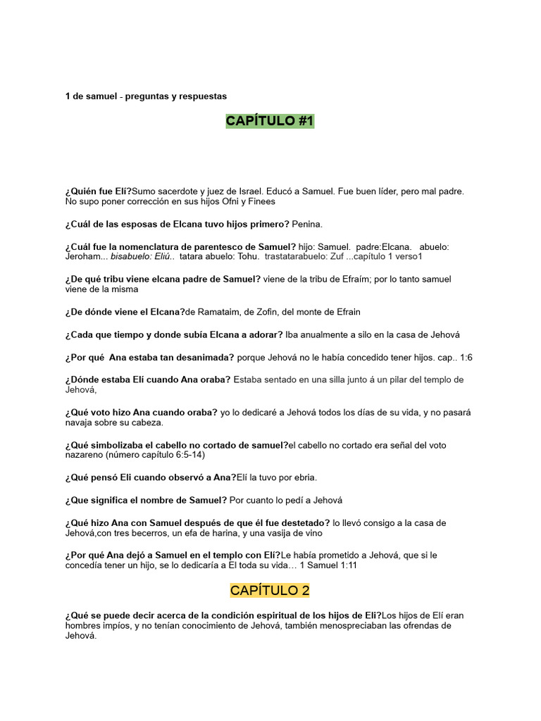 Preguntas y Respuestas.. 1 Samuel | PDF | Saulo | David