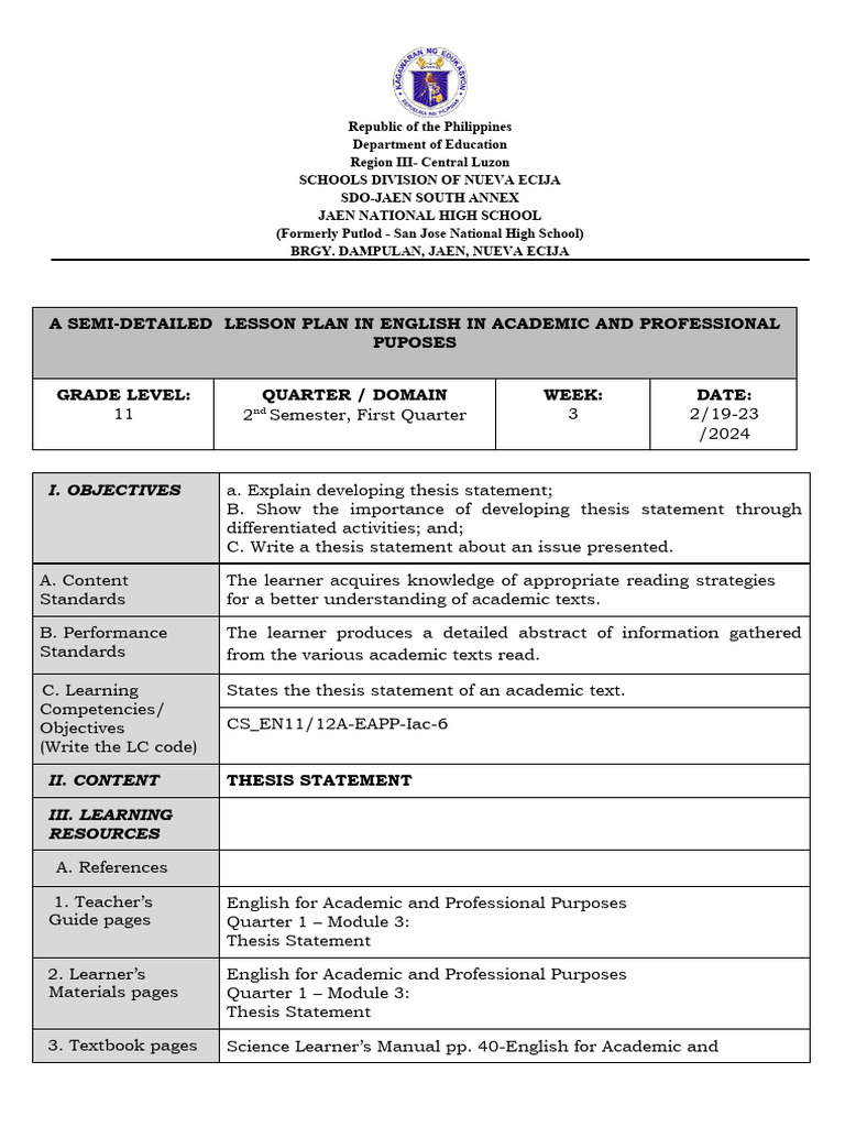 3 Eapp Thesis Statement | PDF | Thesis | Learning
