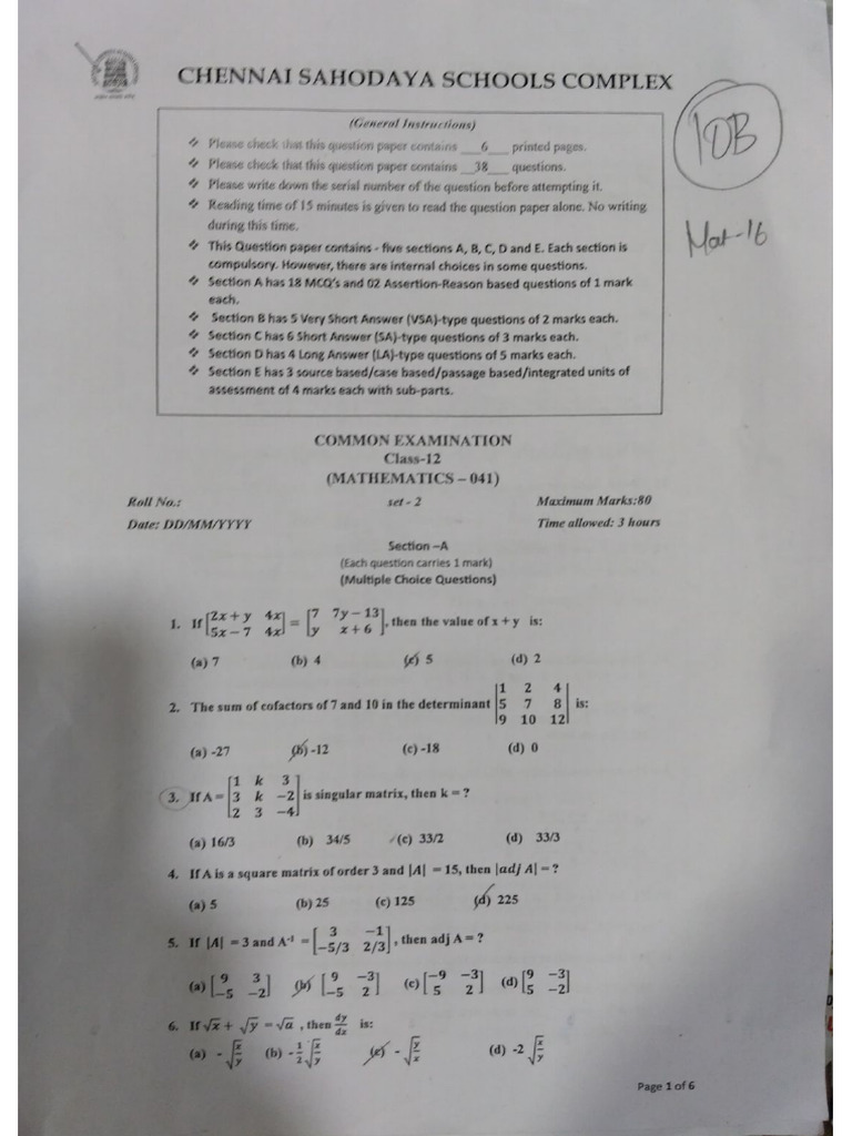 CSSC and KV All Regions QP MATHS | PDF