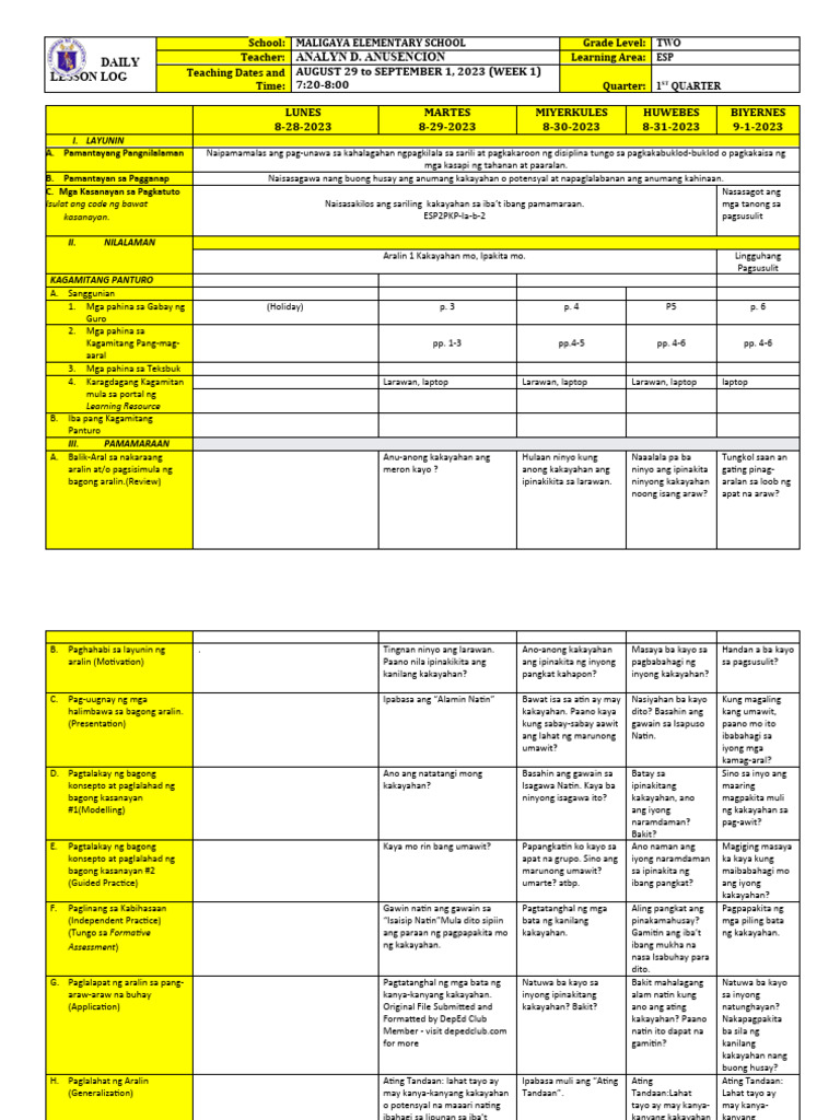DLL Esp-2 Q1 W1 | PDF
