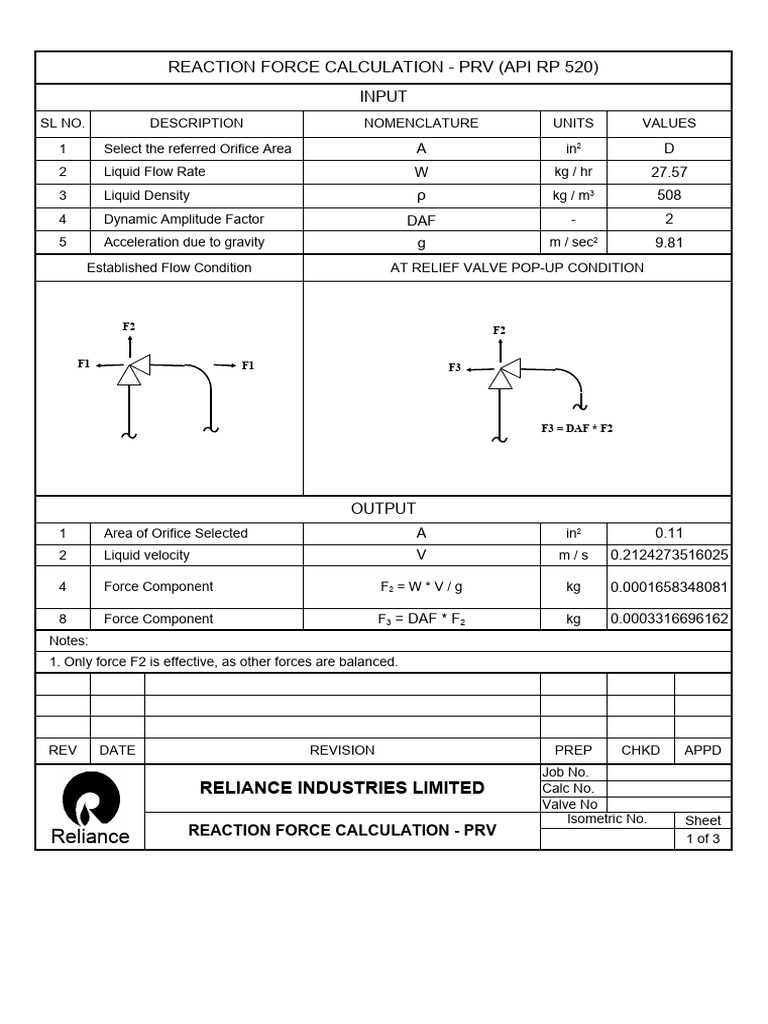 RIL-PSV Calculation Sheet | PDF | Pressure | Force