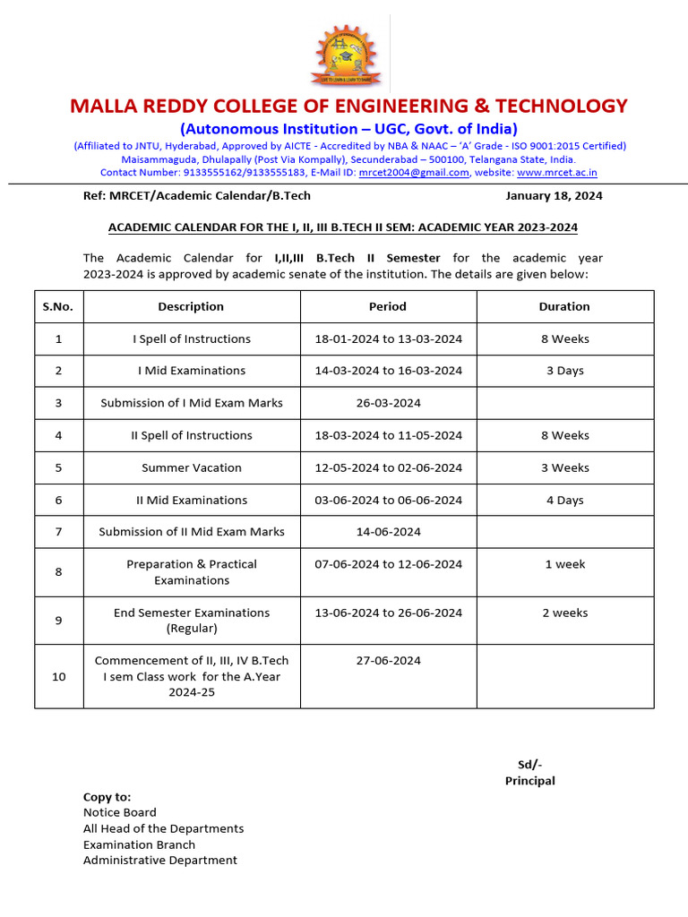 Academic Calender 2023-2024 | PDF | Academic Term | Business