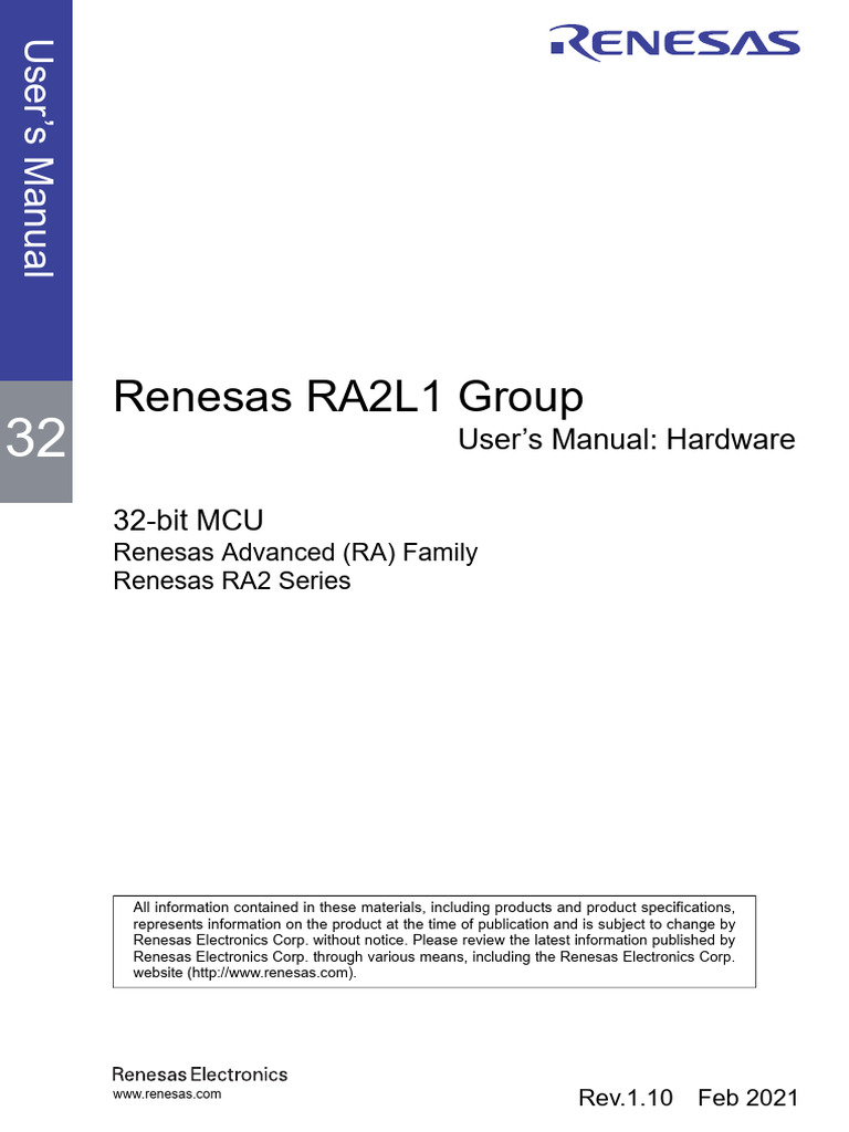 Renesas RA2L1 Group: User's Manual: Hardware 32-Bit MCU | Download Free PDF | Microcontroller ...